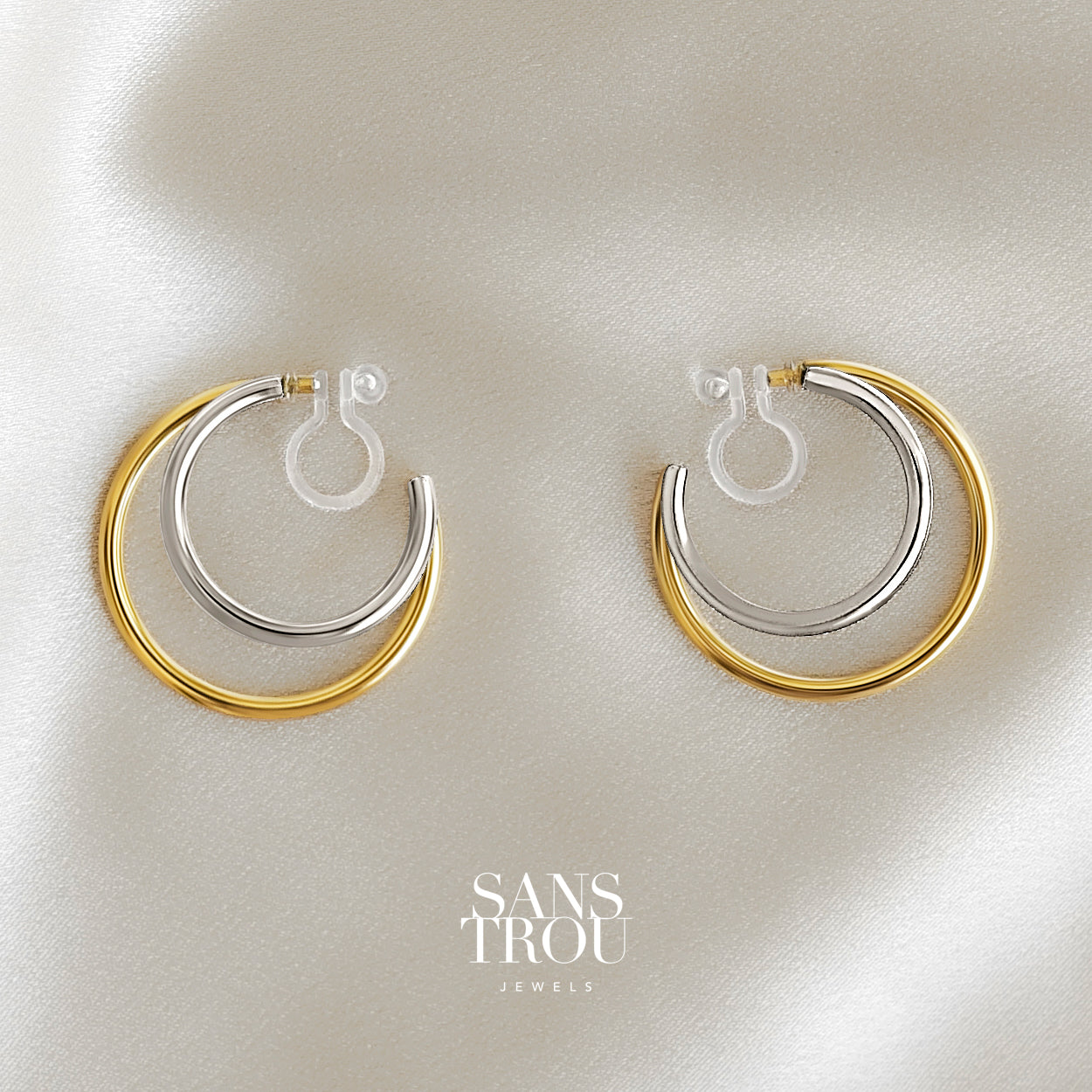 Rhea Double Hoop Clip-On Earrings - Two Tone – SANS TROU